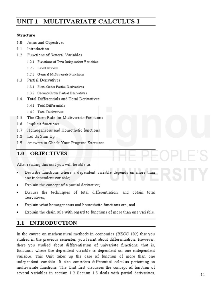 Unit 1 Multivariate Calculus-I: 1.0 Objectives | PDF | Derivative ...