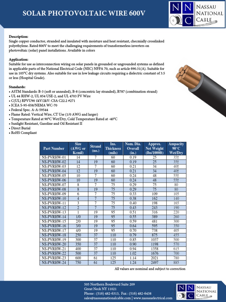 600V Solar Photovoltaic Wire Specifications | PDF | Electrical Wiring ...