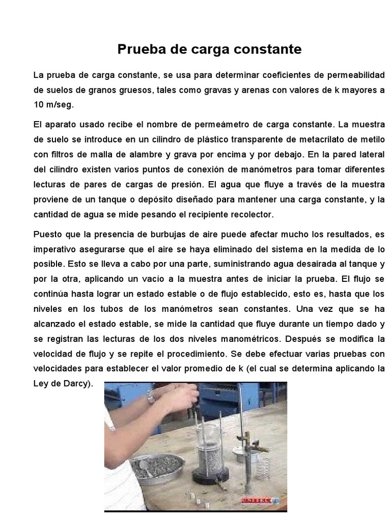 Prueba de Carga Constante y Variable | PDF | Permeabilidad (Ciencias de ...
