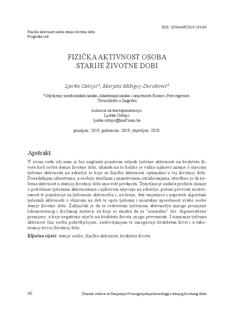 Fizička Aktivnost Osoba Starije Životne Dobi | PDF