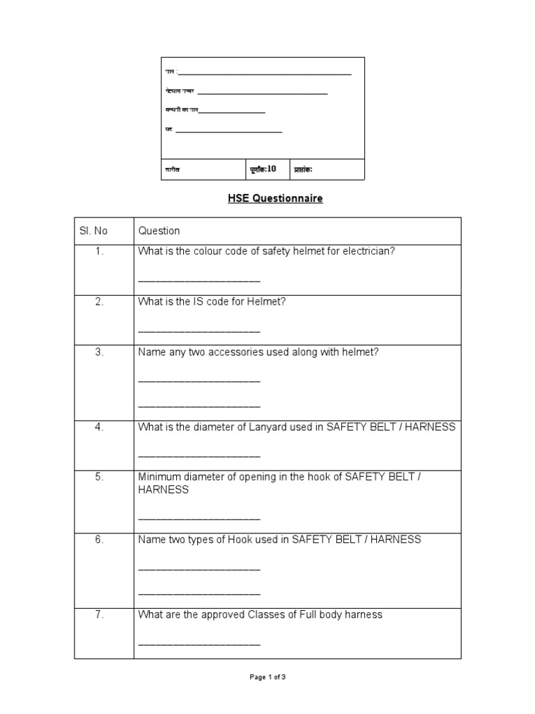 PPE Questionnaire | PDF | Personal Protective Equipment | Manufactured ...