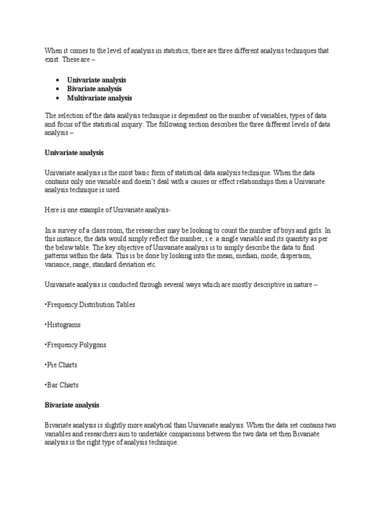 An Overview of Univariate, Bivariate, and Multivariate Statistical ...