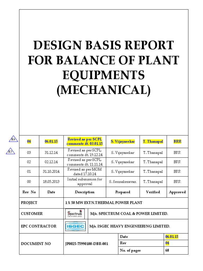 Design Basis Report For Balance of Plant Equipments (Mechanical) | PDF ...
