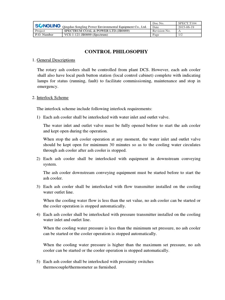 Bed Ash Control Philosophy | PDF | Valve | Applied And ...