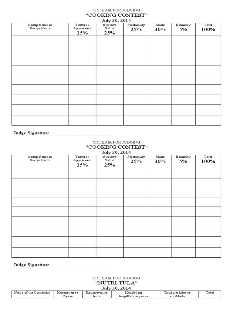 Criteria For Judging Nutrition Month | PDF