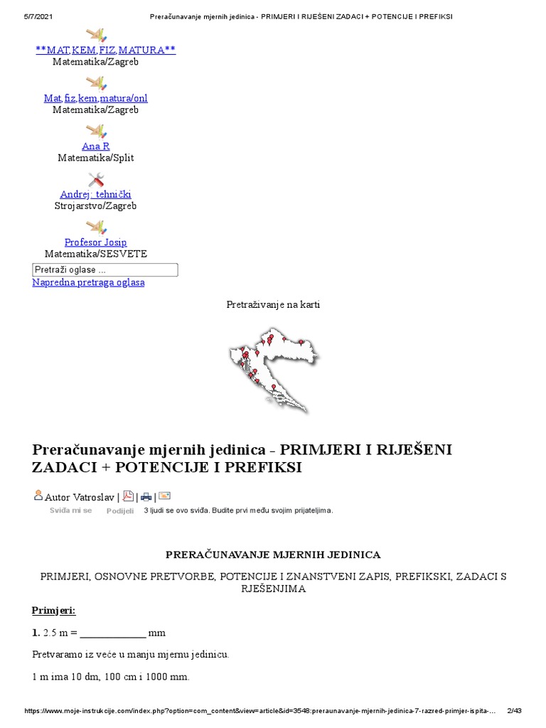 Preračunavanje Mjernih Jedinica - PRIMJERI I RIJEŠENI ZADACI - POTENCIJE I PREFIKSI | PDF