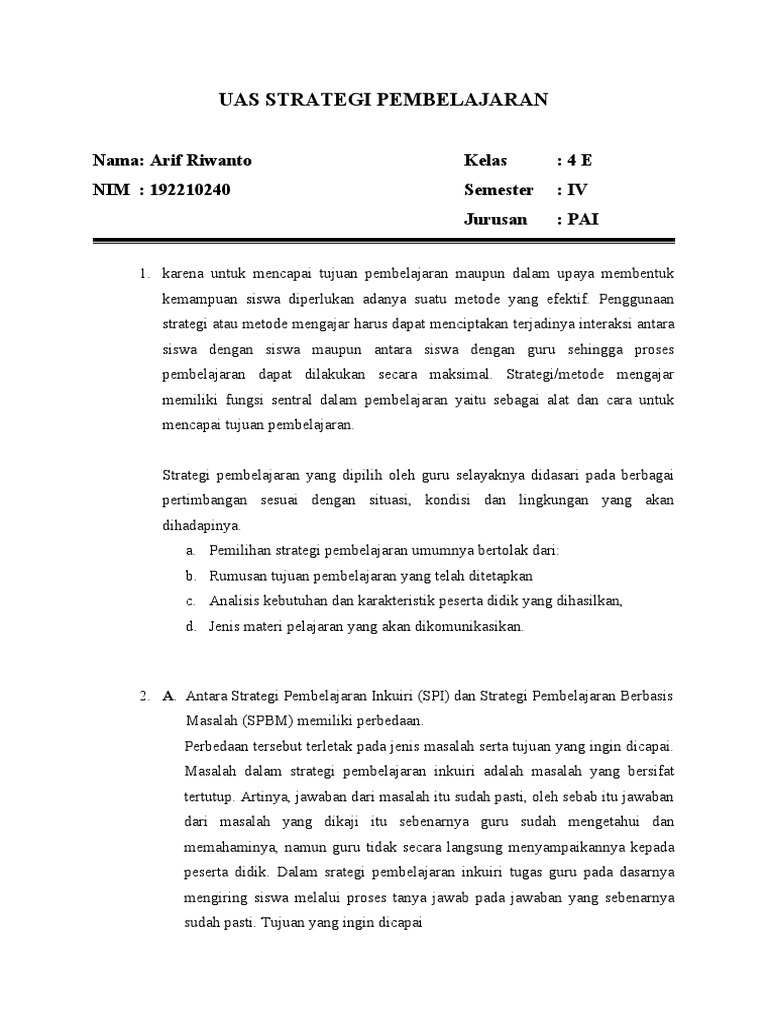 Uas Strategi Pembelajaran | PDF