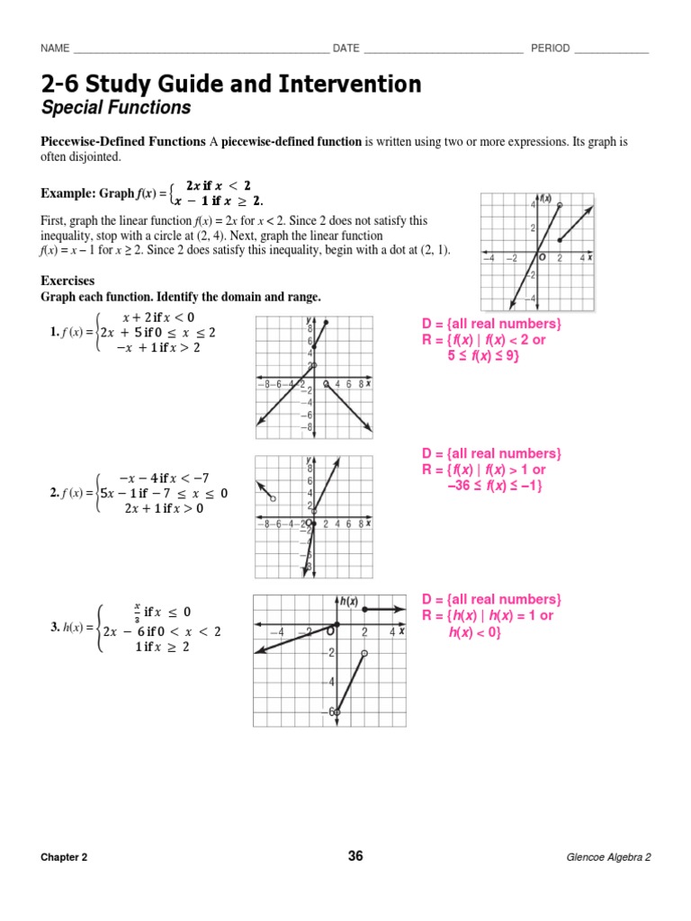 2-6 Study Guide and Intervention: Special Functions | PDF | Function (Mathematics) | Integer