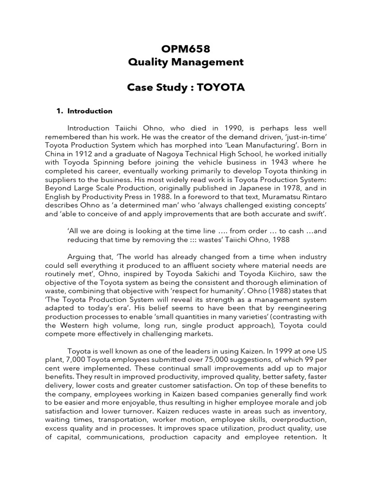 Case Study Toyota A | PDF | Lean Manufacturing | Six Sigma