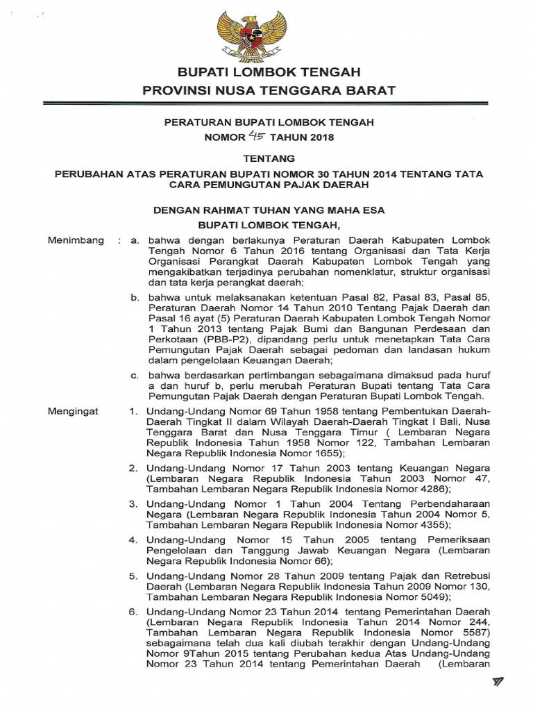 Perbub 45 Tahun 2018 | PDF