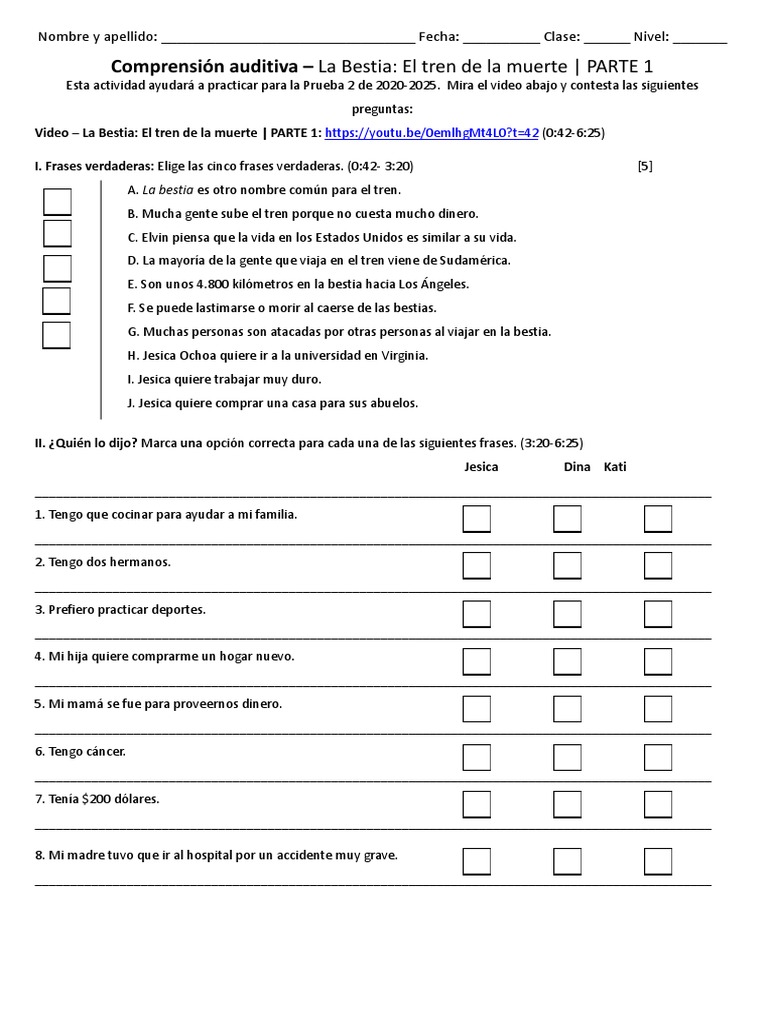 Comprensión Auditiva - La Bestia El Tren de La Muerte PARTE 1 | PDF