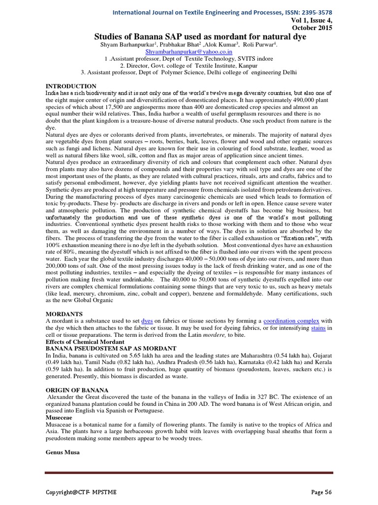 10 Studies of Banana Sap Used As Mordant For Natural Dye | PDF | Dye ...