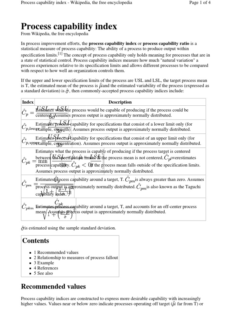 Process Capability Index: From Wikipedia, The Free Encyclopedia | PDF | Evaluation | Statistics