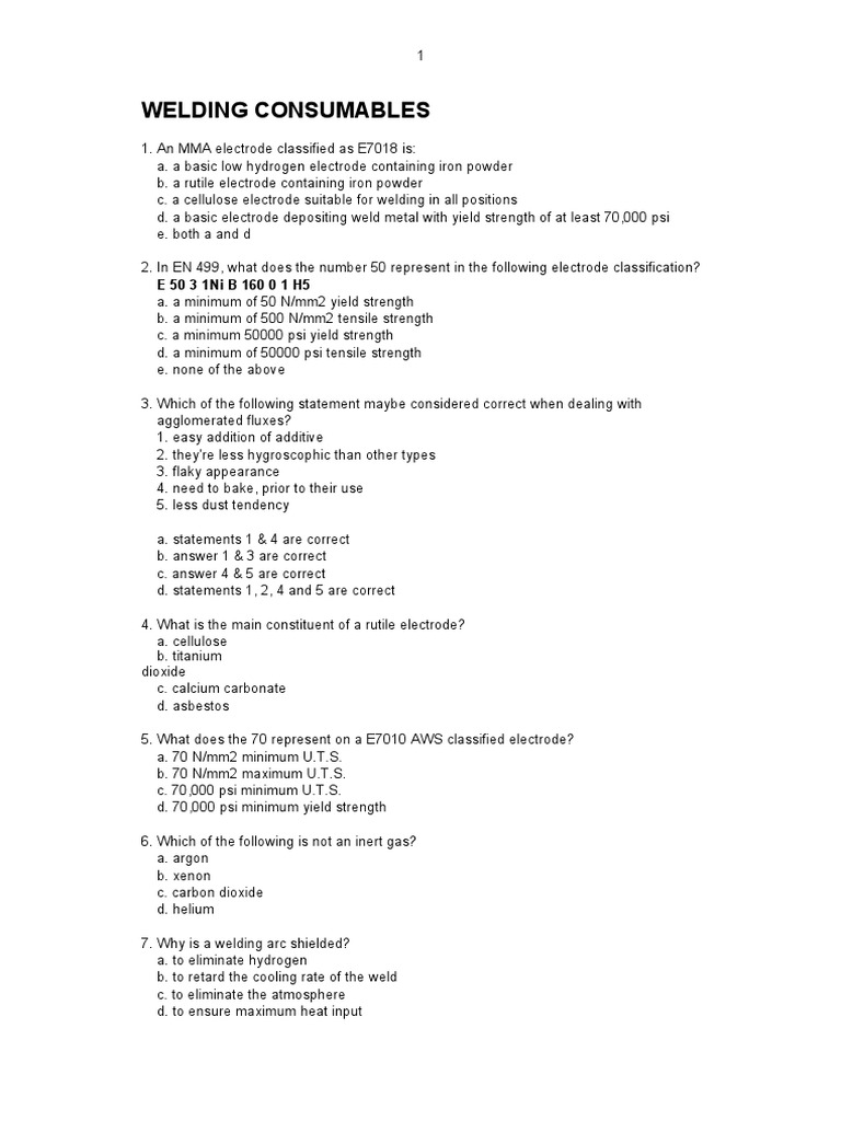 Multiple Choice 6 Welding Consumables | PDF | Welding | Construction