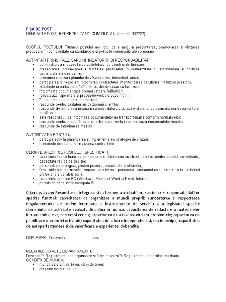 Fisa Agent Comercial | PDF