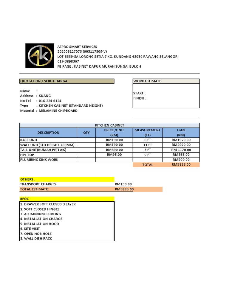 Quotation Kitchen Kuang | PDF