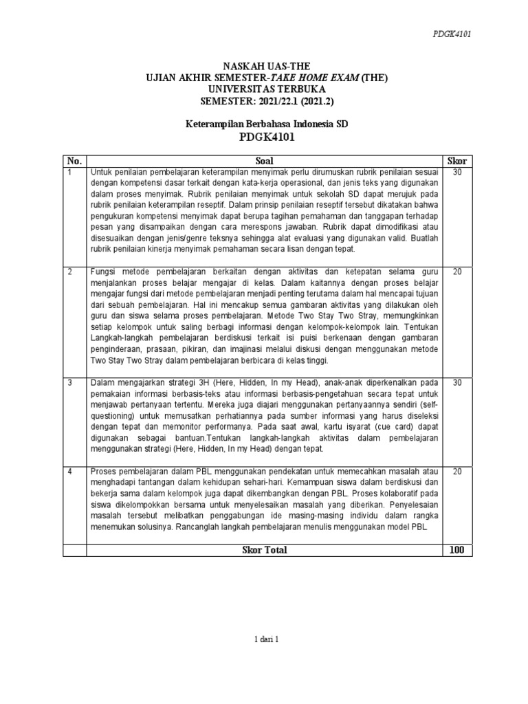 Naskah PDGK4101 The 2 BUTUH JAWABAN 081273324559 | PDF