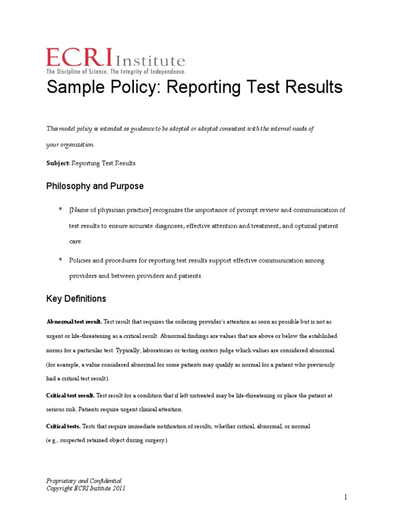 Sample Policy: Reporting Test Results: Philosophy and Purpose | PDF ...