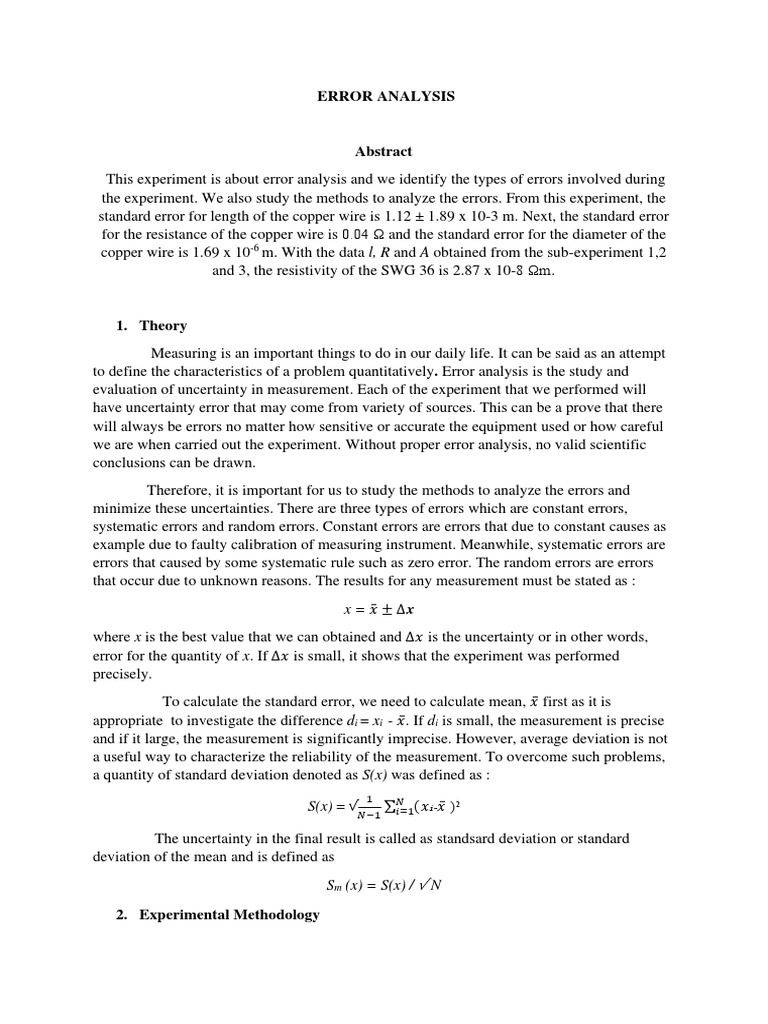 Error Analysis Lab Report | PDF | Observational Error | Standard Deviation