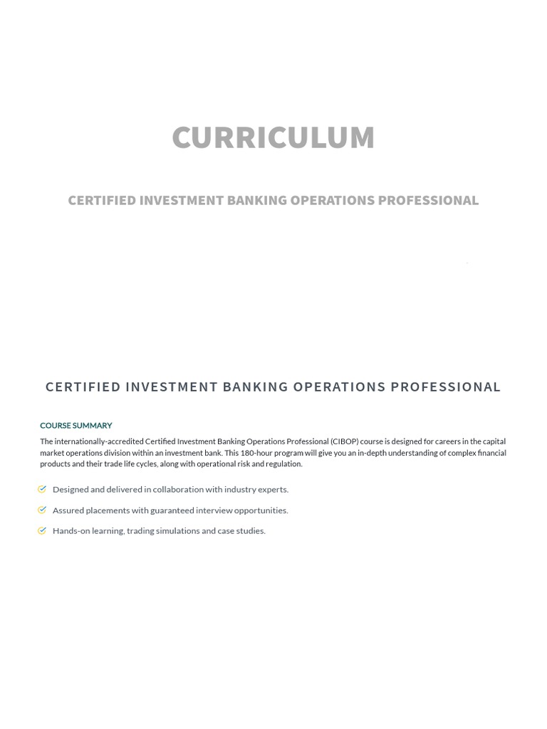 Investment Banking Curriculum, Investment Banking Courses Training ...