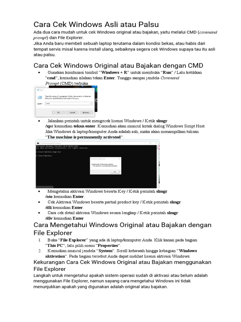 Cara Cek Windows Asli Atau Palsu | PDF