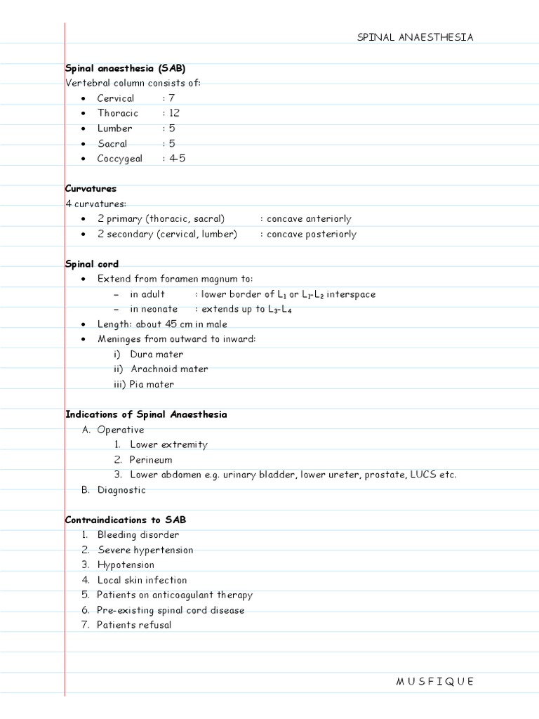 Spinal Anaesthesia | PDF | Vertebral Column | Anesthesia