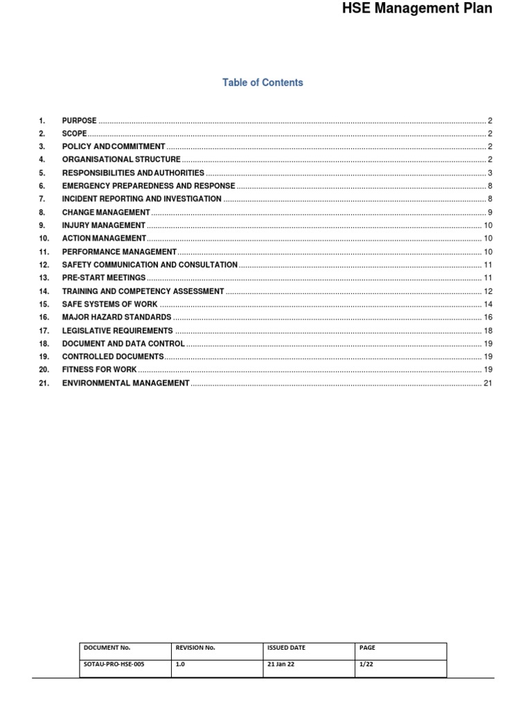 HSE Management Plan - Sotau | PDF | Occupational Safety And Health | Safety