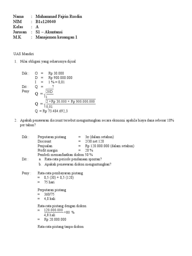 Analisis Keuntungan Diskon dan EOQ | PDF | Pengelolaan Keuangan & Uang