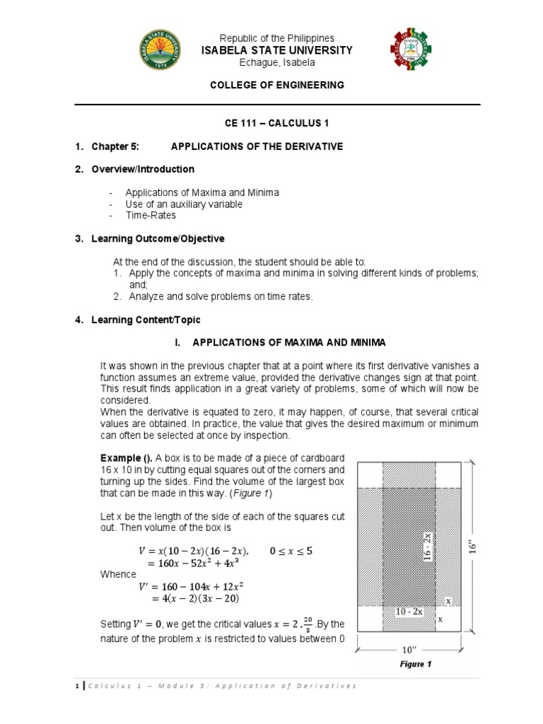 Diff. Calc. Module 5 Applications of Derivative | PDF | Area | Maxima ... Diff. Calc. Module 5 Applications of Derivative | PDF | Area | Maxima ...