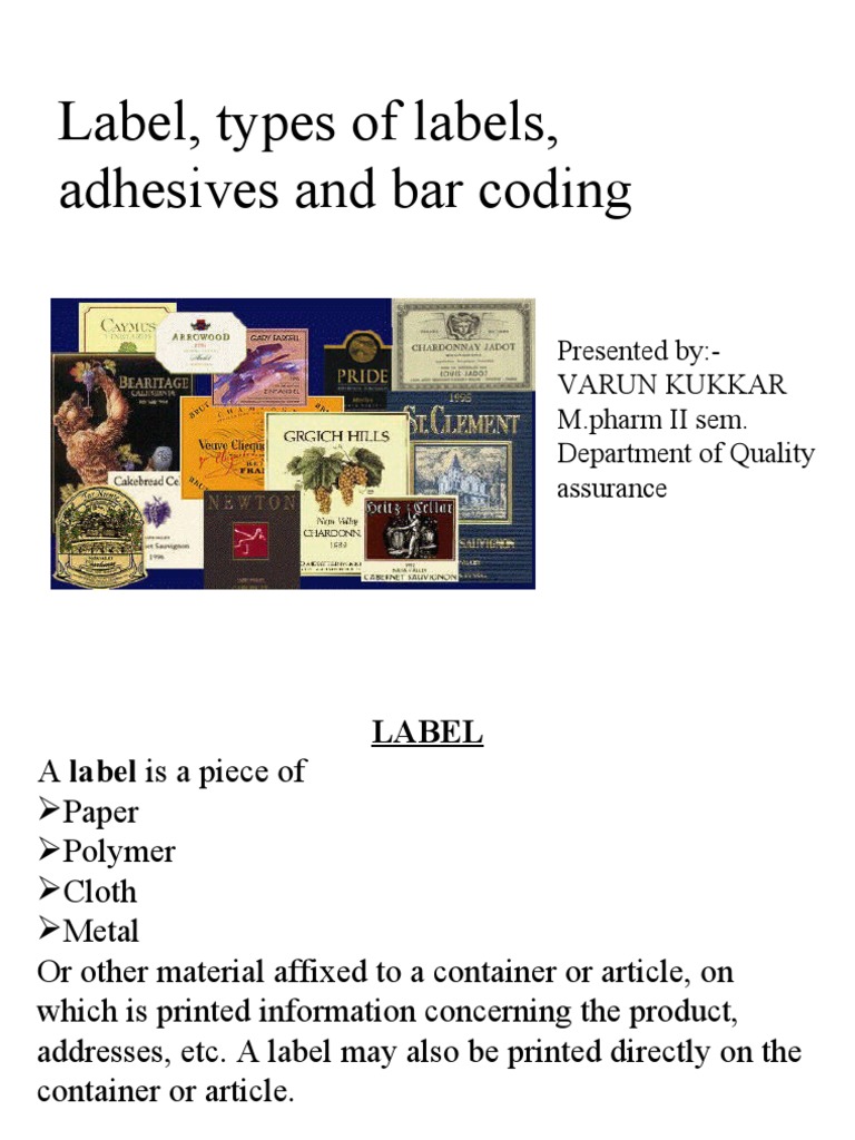 Label, Types of Labels, Adhesives and Bar Coding | PDF | Adhesive | Barcode
