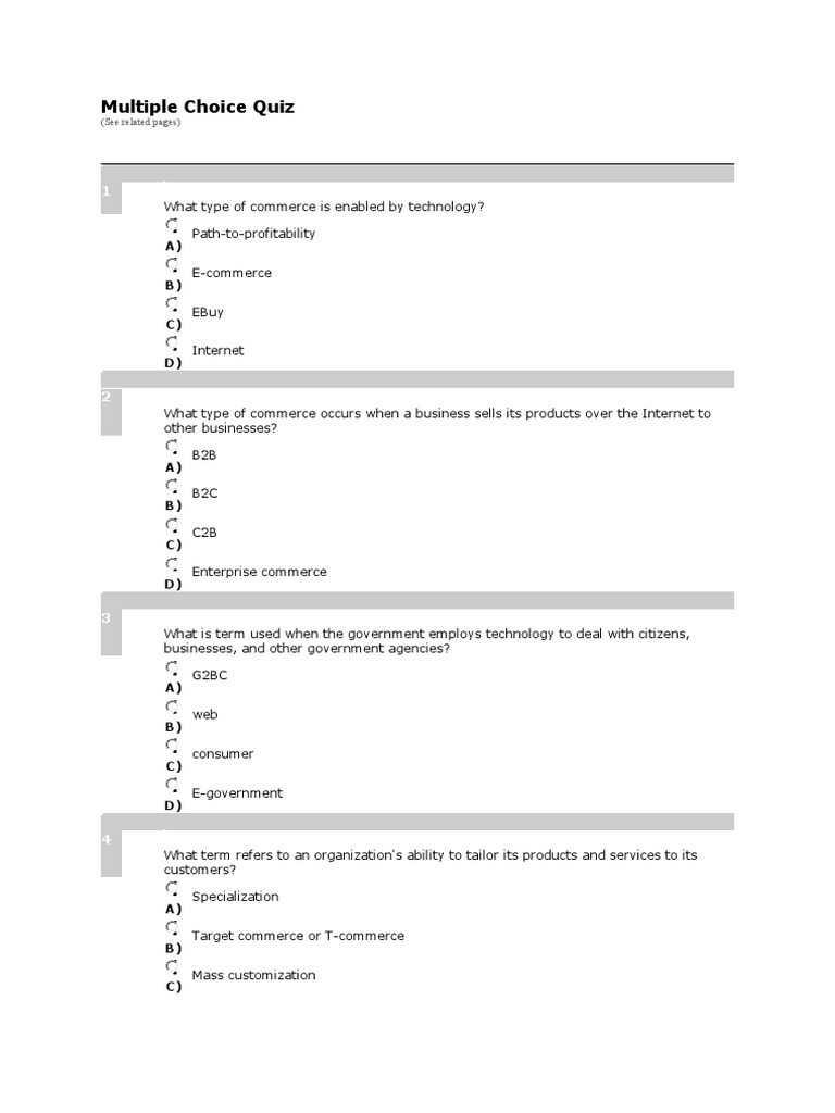 Multiple Choice Quiz | PDF | E Commerce | Internet