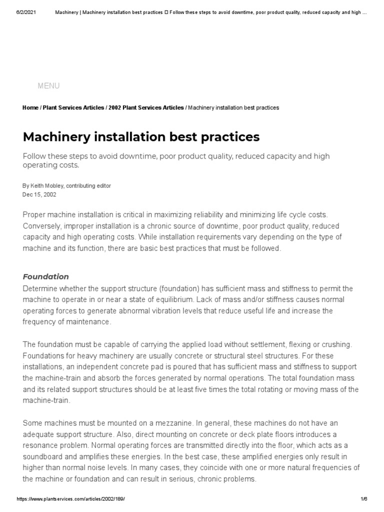 Machinery Installation Best Practices | PDF | Concrete | Machines