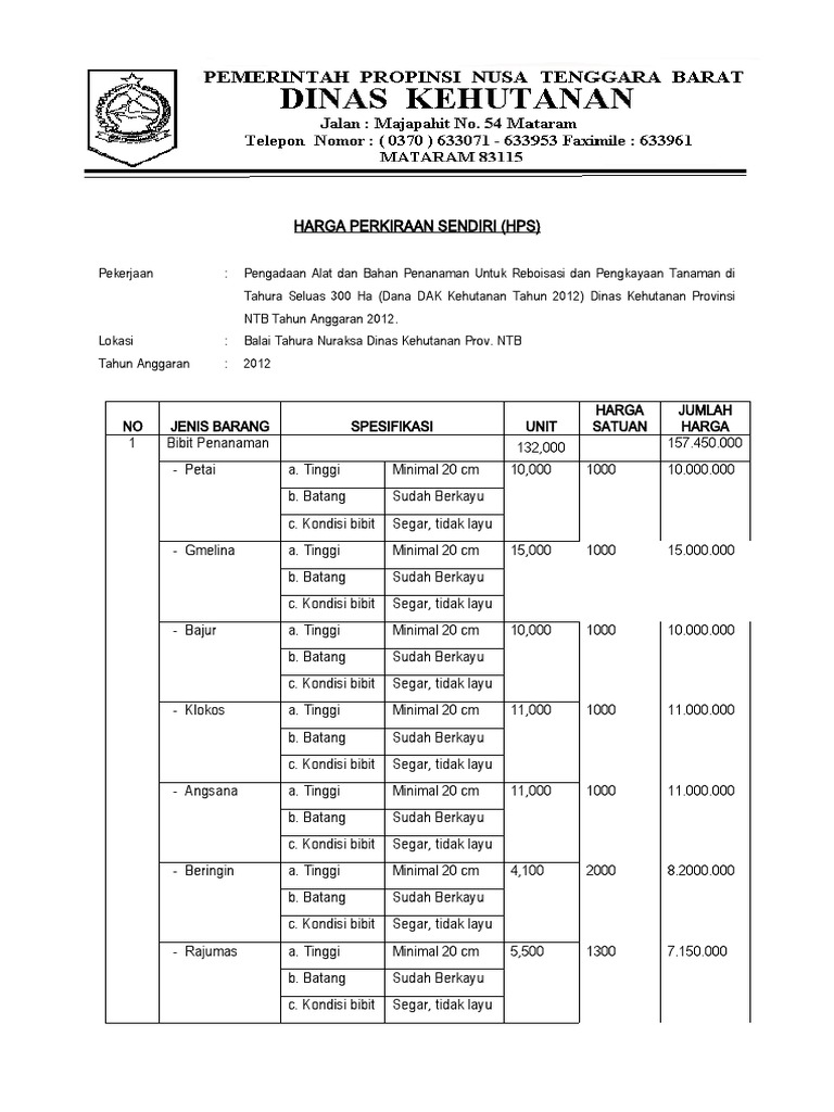 Contoh Berkas Harga Perkiraan Sendiri Un | PDF