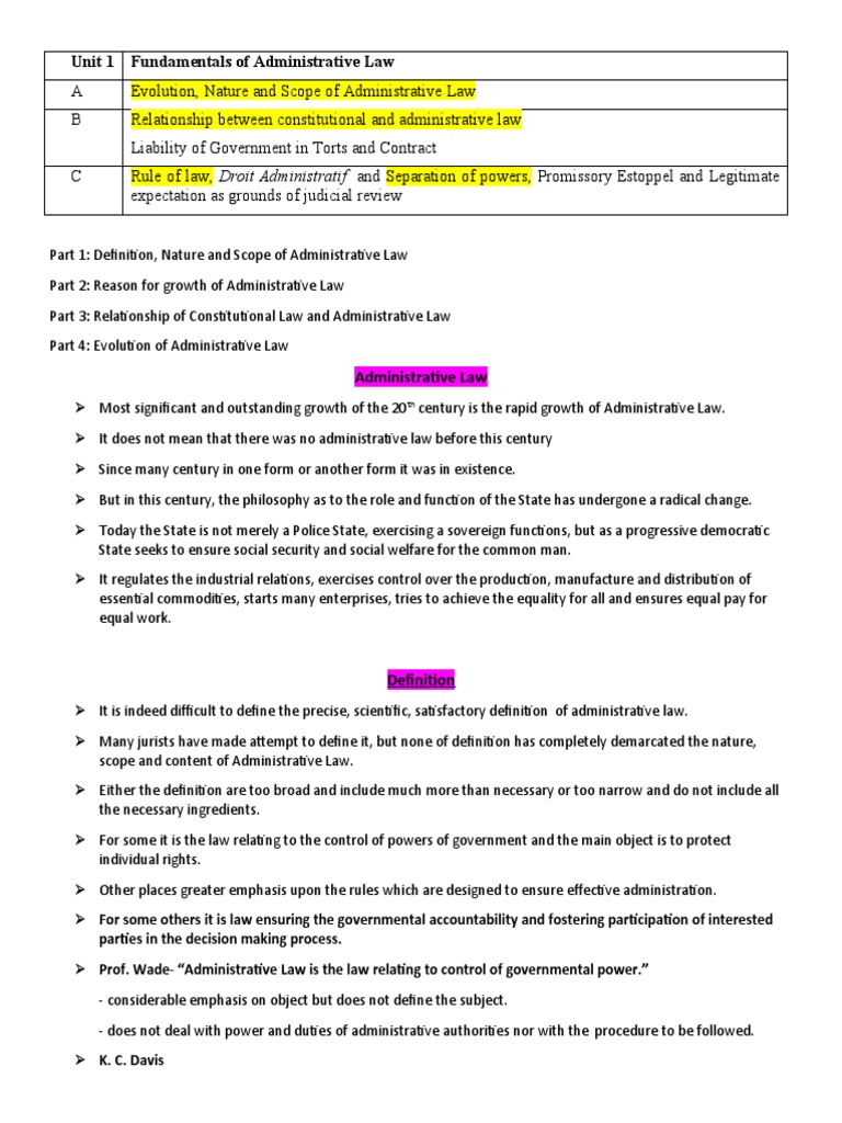 Administrative Law Notes Pdf Administrative Law Separation Of Powers