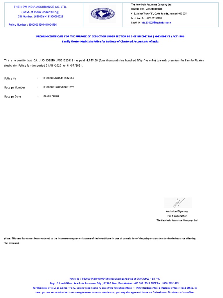Mediclaim 80D-1 | PDF | Insurance | Taxation