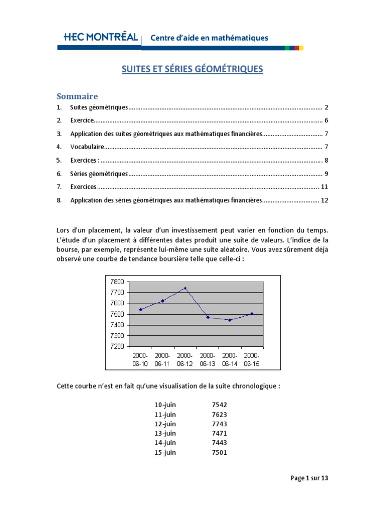 Suites Series Geometriques | PDF | Somme (arithmétique) | Série ...