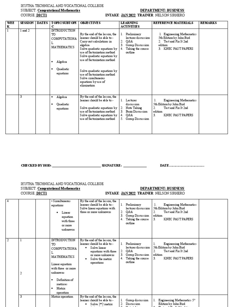 Computational Mathematics Course Outline | PDF | Matrix (Mathematics ...