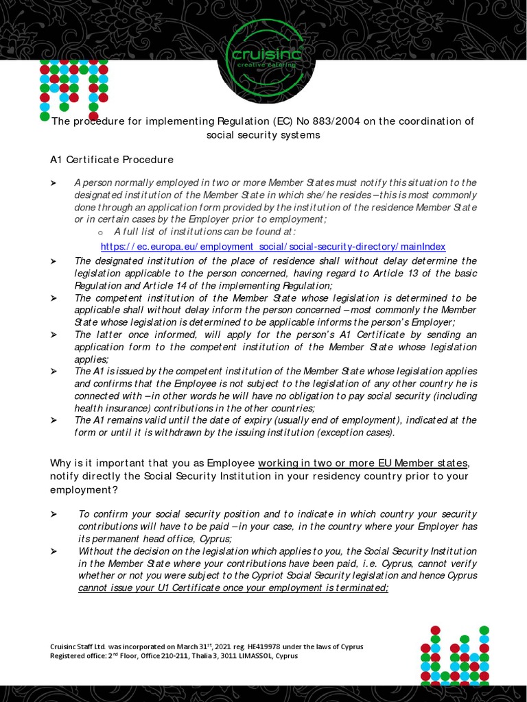 A1 Certificate Procedure | PDF | Cyprus | Employment
