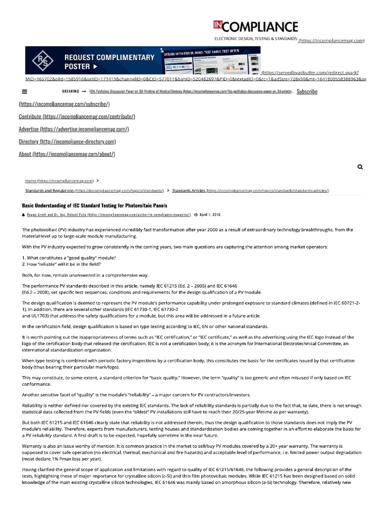Basic Understanding of IEC Standard Testing For Photovoltaic Panels | PDF
