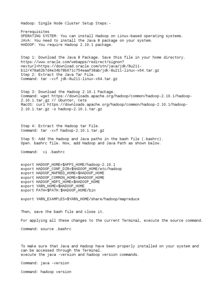 Hadoop Single Node Cluster Setup Steps | PDF