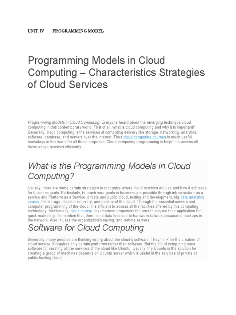 Unit Iv Programming Model | PDF | Apache Hadoop | Cloud Computing