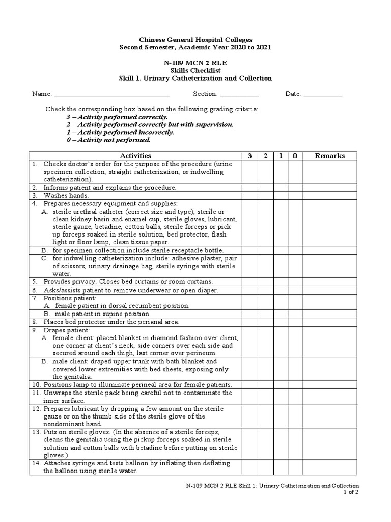 Skill 1 Urinary Catheterization and Collection | PDF | Catheter ...