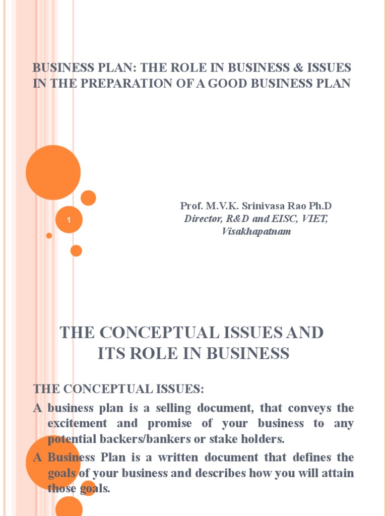 Business Plan: The Role in Business & Issues in The Preparation of A ...