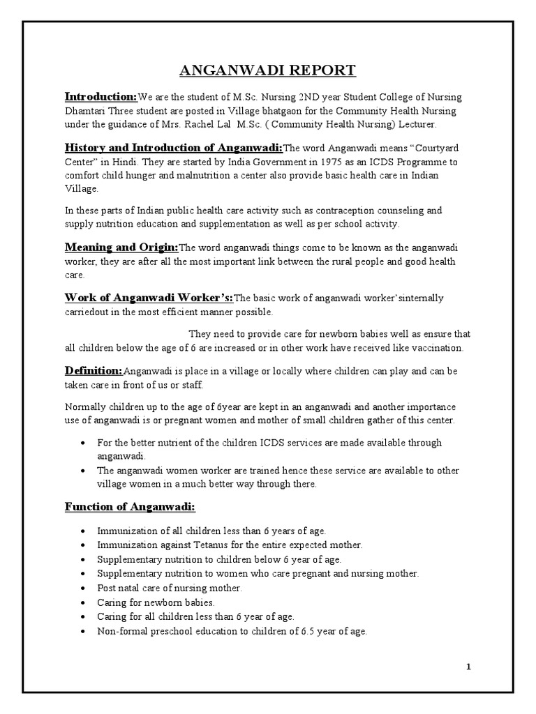 Anganwadi Report Bhatgaon | PDF | Health Sciences | Nutrition