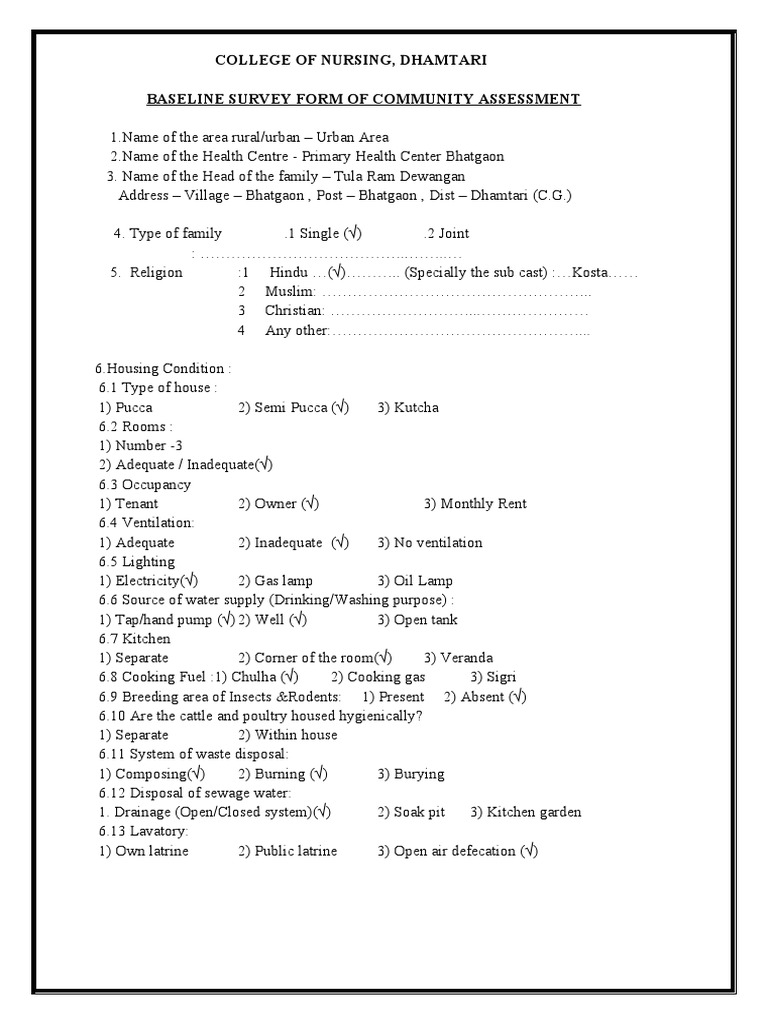 College of Nursing, Dhamtari Baseline Survey Form of Community ...