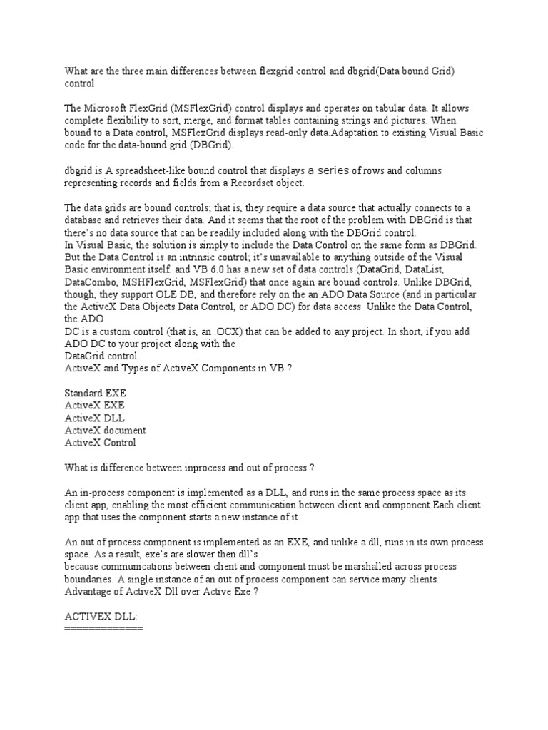 What Are The Three Main Differences Between Flexgrid Control and Dbgrid | PDF | Component Object ...