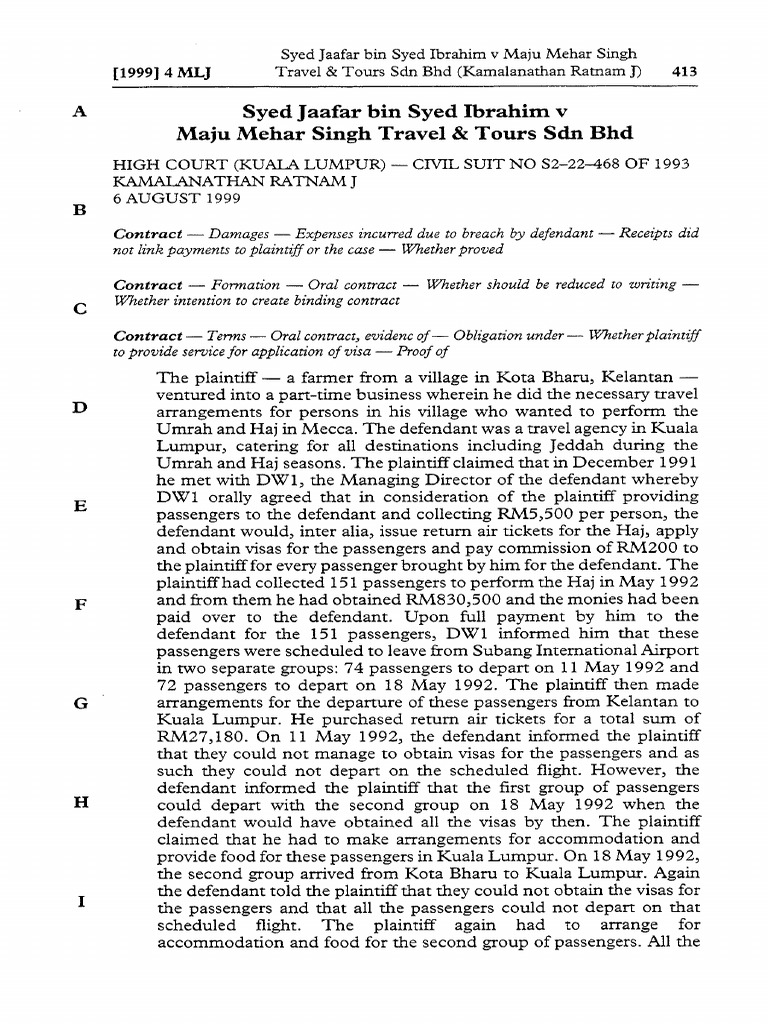 SYED JAAFAR BIN SYED IBRAHIM V MAJU MEHAR SINGH TRAVEL & TOURS SDN BHD ...