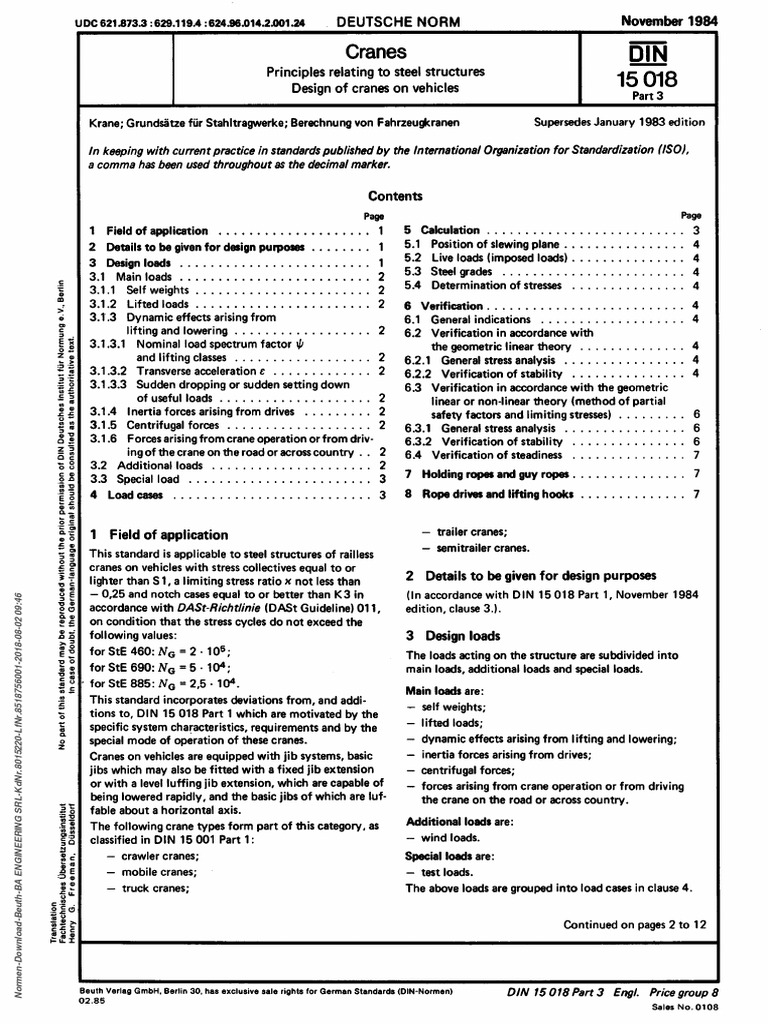 DIN 15018: Design of Vehicle Cranes | PDF | Crane (Machine) | Force