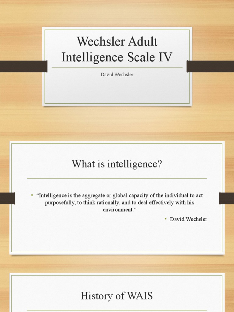 Welchser Adult Intelligence Scale IV Sherwin | PDF | Wechsler Adult ...