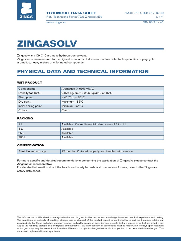 Zingasolv: Physical Data and Technical Information | PDF